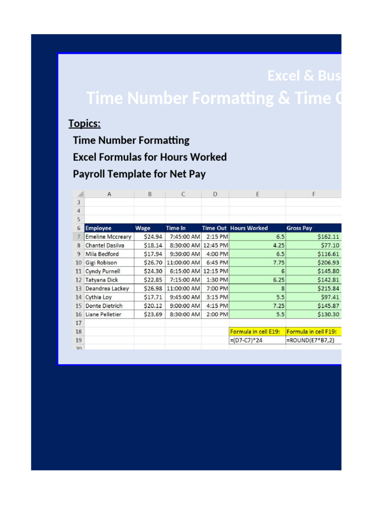 Excel Business Math Video 29 Time Number Format | PDF | Payroll | Employee Relations