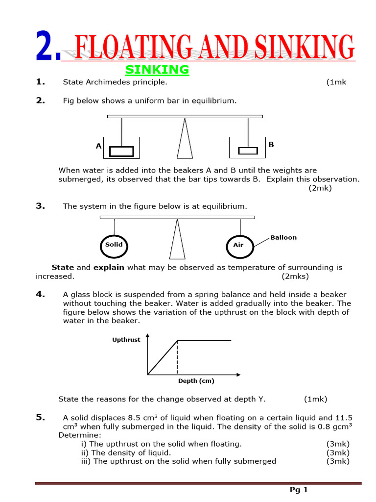 Floating and Sinking Principles in Physics | PDF | Buoyancy | Density
