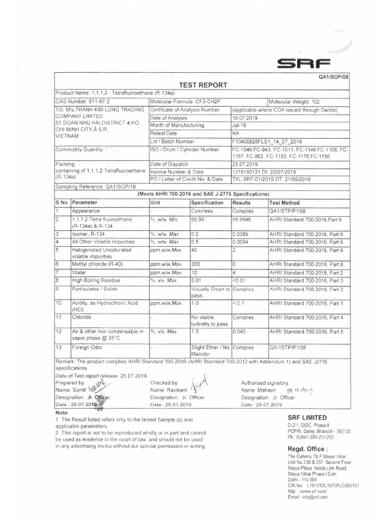 SRF Test Report | PDF