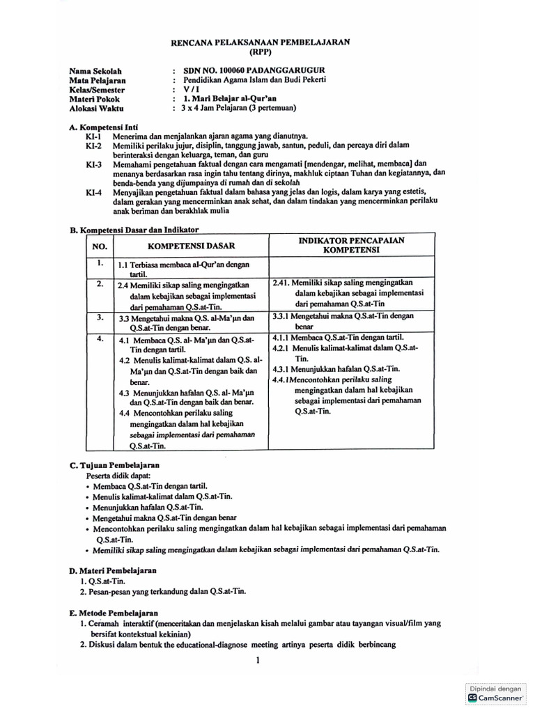 RPP Kls 5 Sem 1 | PDF