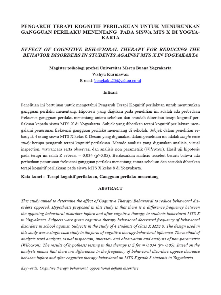 Pengaruh Terapi Kognitif Perilakuan Untuk Menurunk | PDF