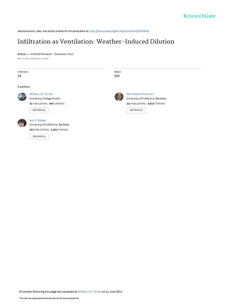 Turner 2012 Infiltration As Ventilation | PDF | Ventilation ...