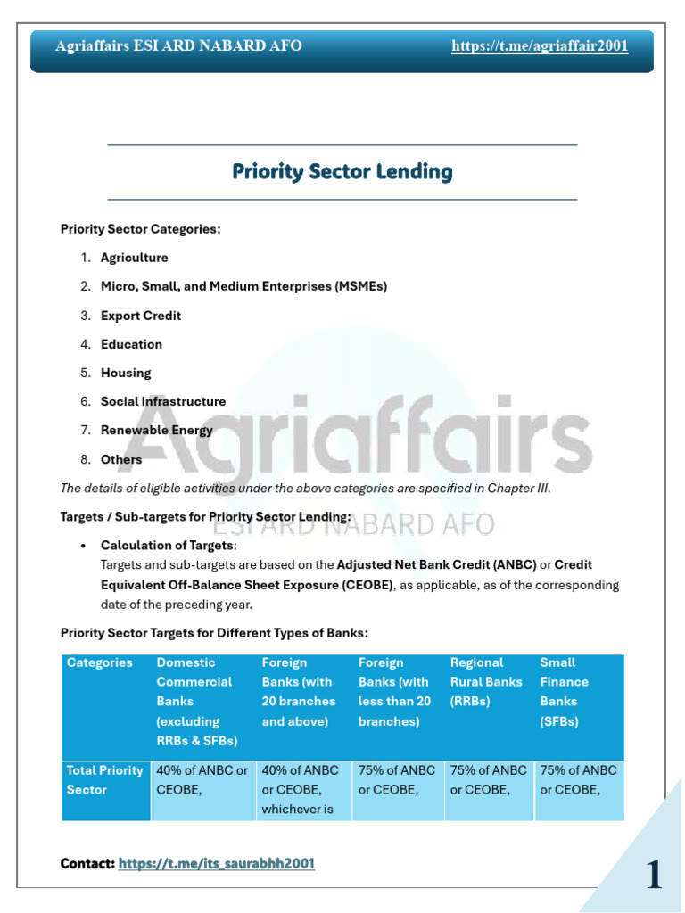 Priority Sector Lending Overview | PDF | Loans | Small And Medium Sized ...