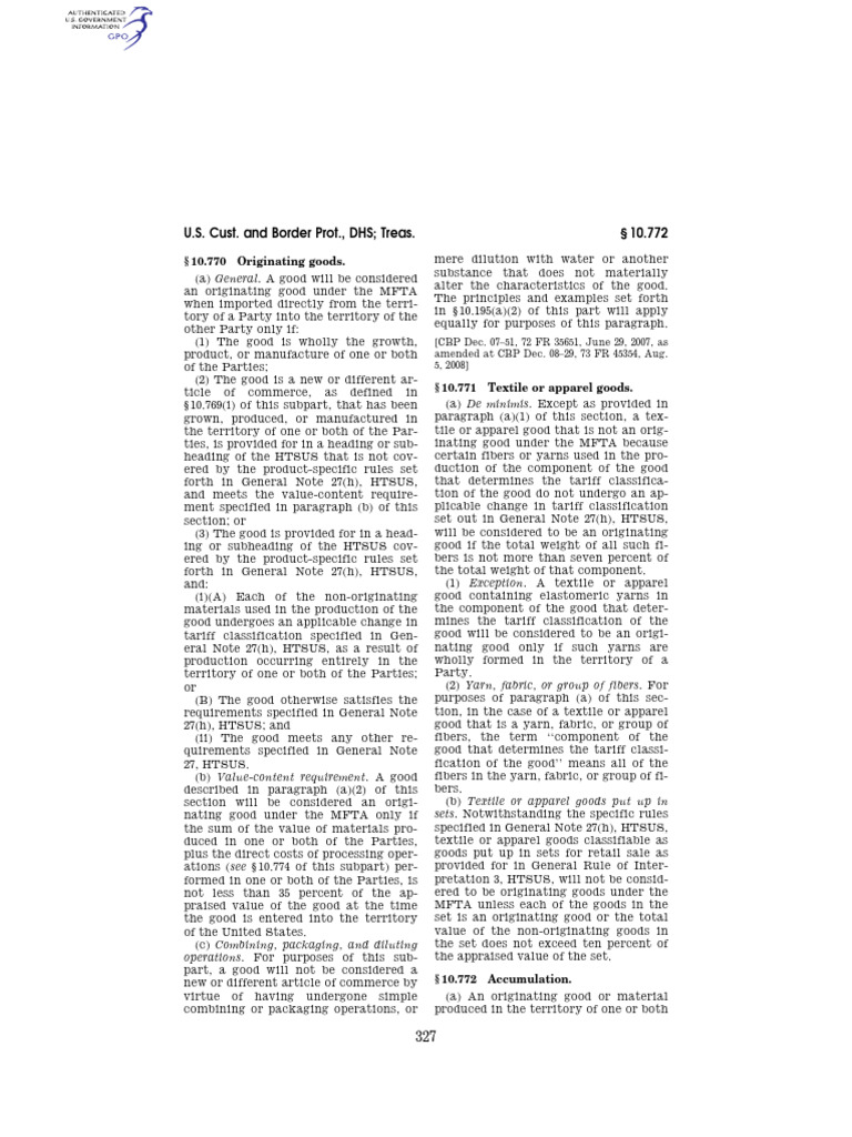 CFR 2024 Title19 Vol1 Sec10 771 | PDF | Textiles