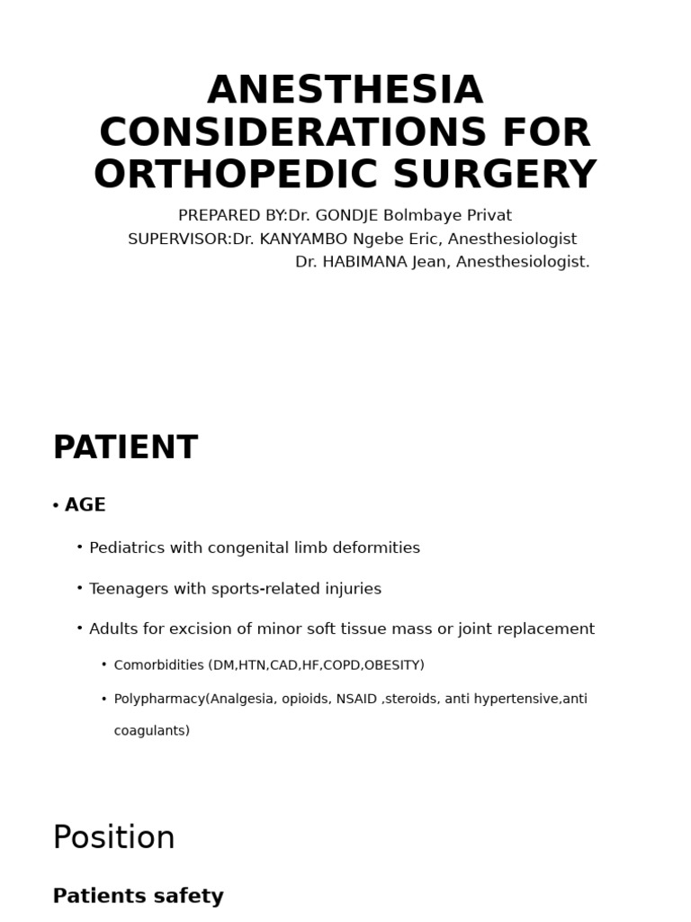 Anesthesia Considerations For Orthopedic Surgery | PDF | Thrombosis ...