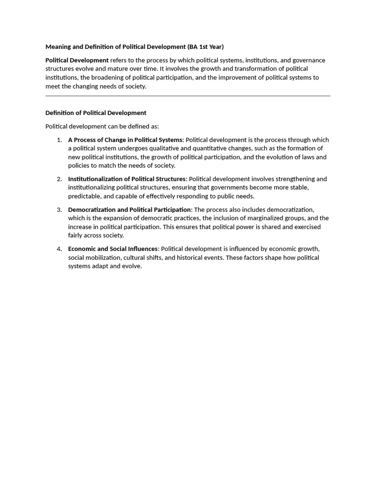 Meaning and Definition of Political Development | PDF