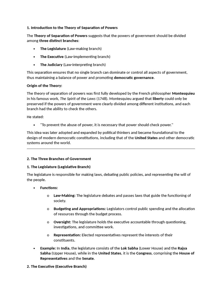 Theory of Seperation of Powers | PDF | Separation Of Powers | Judicial Review