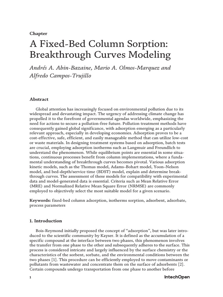 A Fixed-Bed Column Sorption Breakthrough Curves Mo | PDF | Adsorption ...