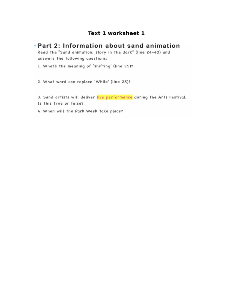 Text 1 Worksheet 1 | PDF