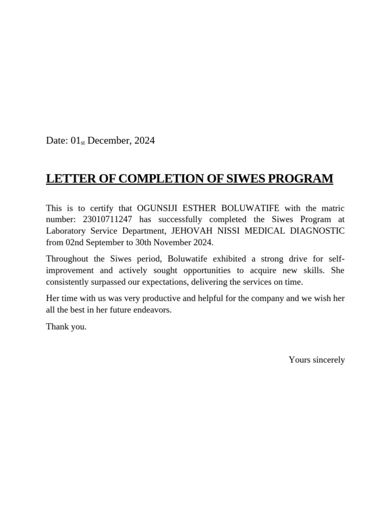 Siwes Completion | PDF