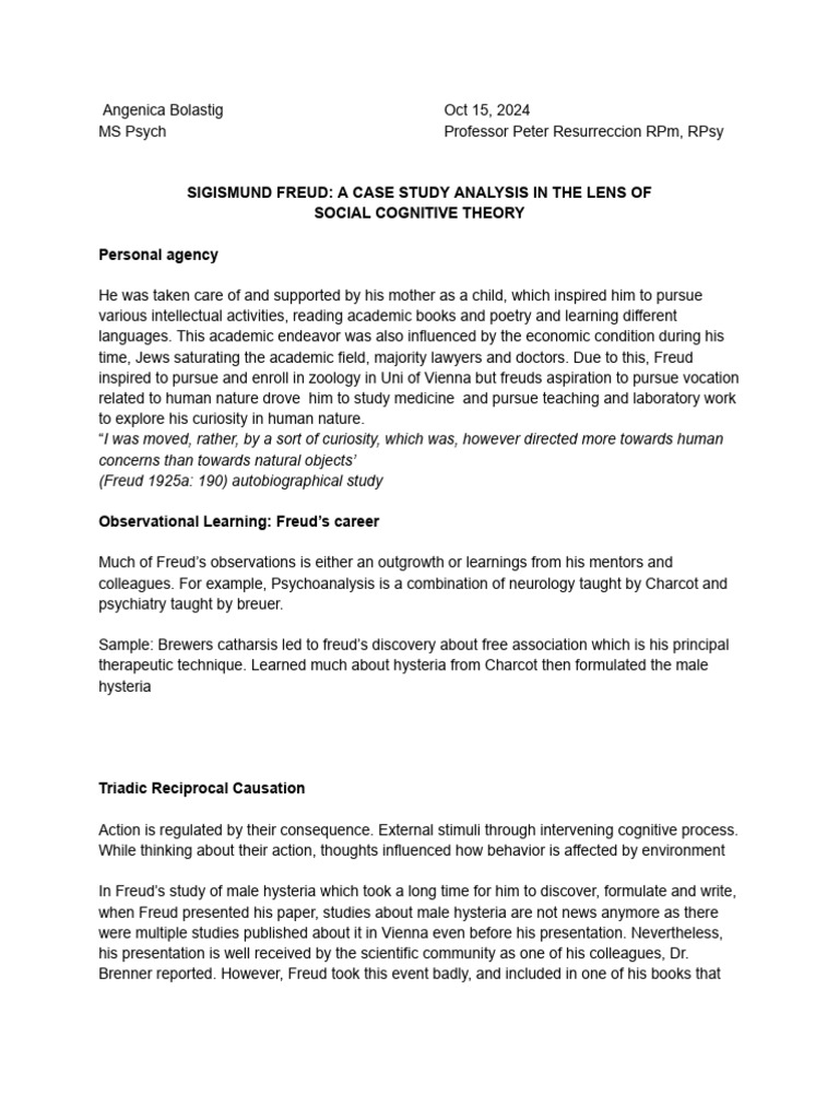 Case Study Analysis | PDF | Sigmund Freud | Psychoanalysis