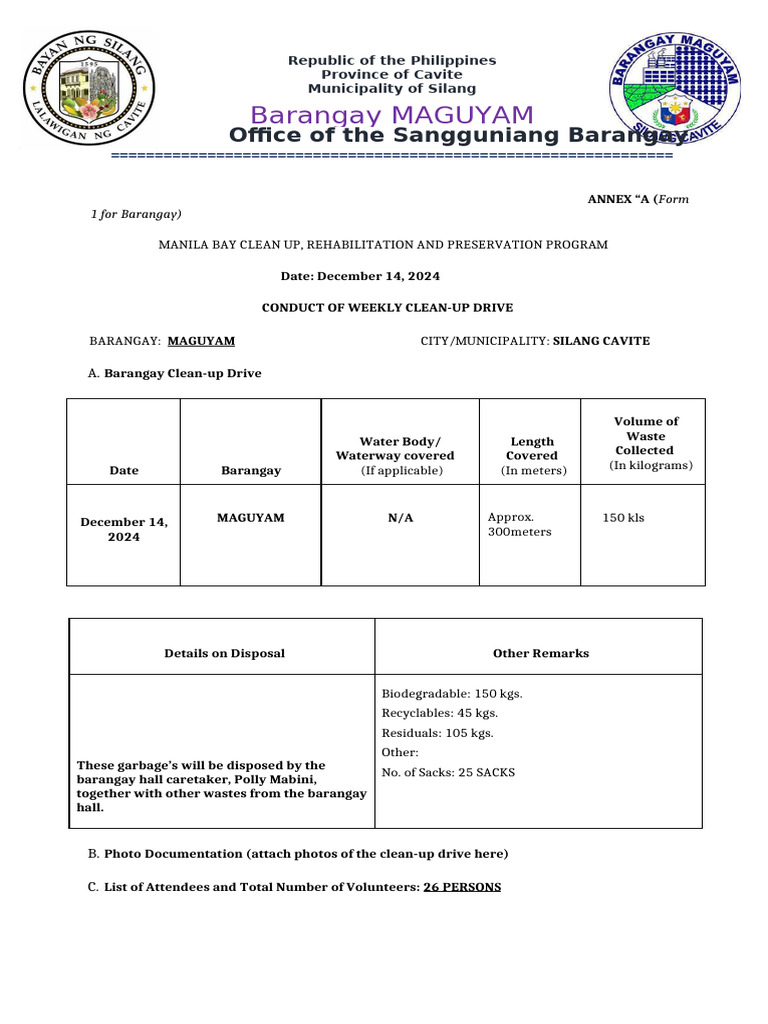 BARANGAY-MAGUYAM-2ND-WEEKLY-CLEAN-UP-DRIVE 2024-JUNE (2) | PDF | Waste ...
