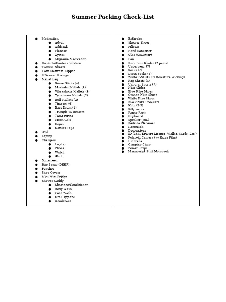 Summer Checklist | PDF
