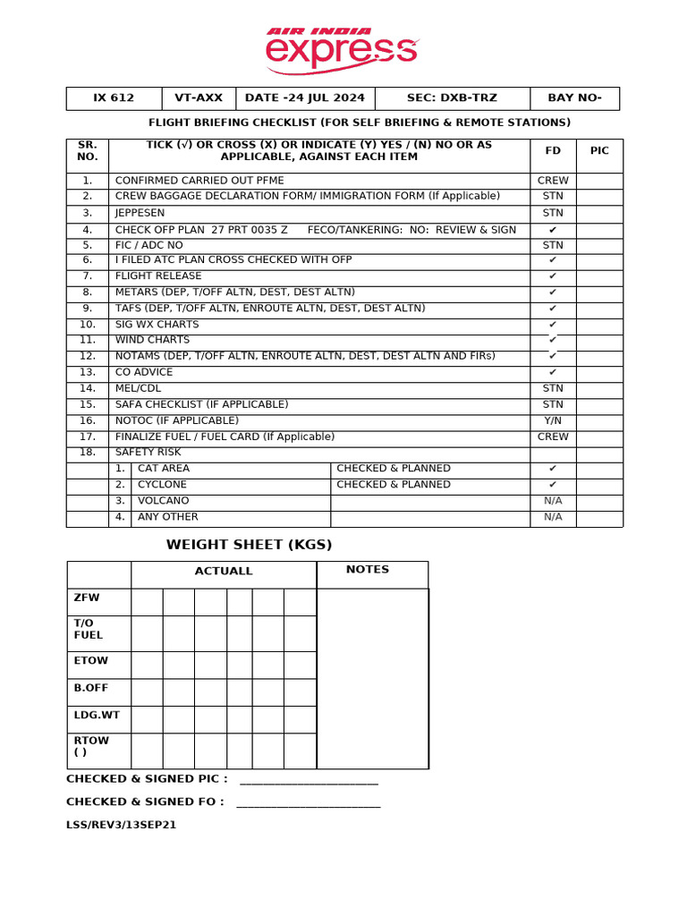 Flight Briefing Checklist Guide | PDF