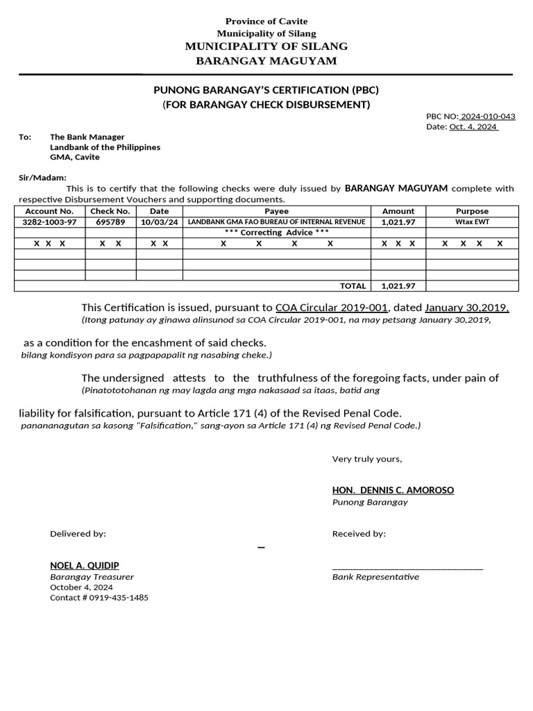 PBC Certificate (Maguyam) | PDF