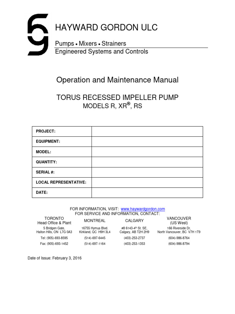 Torus OM Manual Template 1 | PDF | Pump | Bearing (Mechanical)