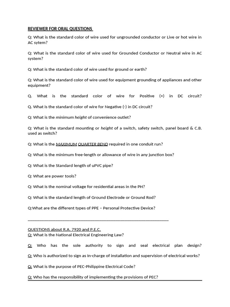 EIM NC2-Reviewer-ORAL Q-NEW - QUESTION ONLY | PDF | Electrical ...