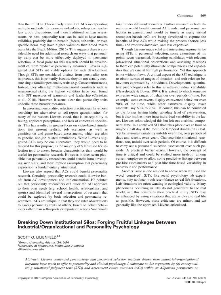 Linkagest Between IO and Personality Psychology | PDF