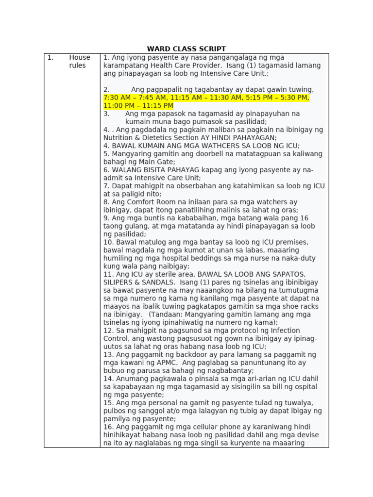 Ward Class Script Tagalog | PDF