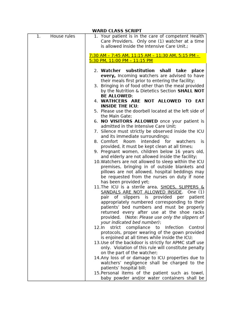 Ward Class Script English | PDF | Wound | Diseases And Disorders