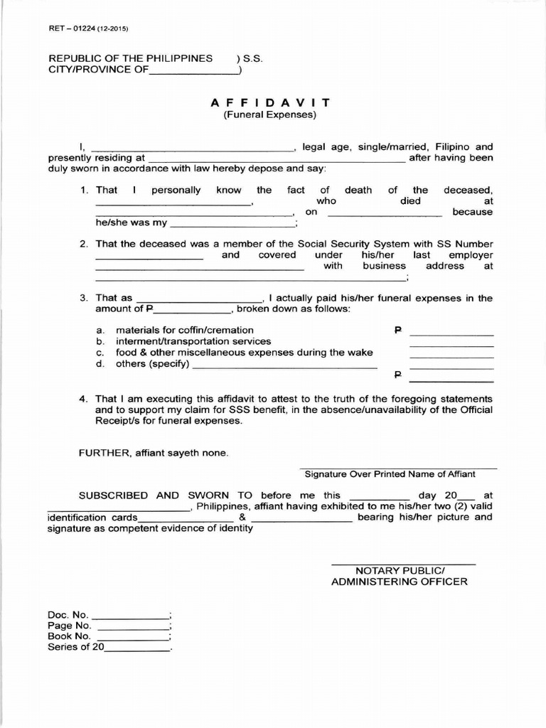 Affidavit Funeral Expense Ret01224 | PDF