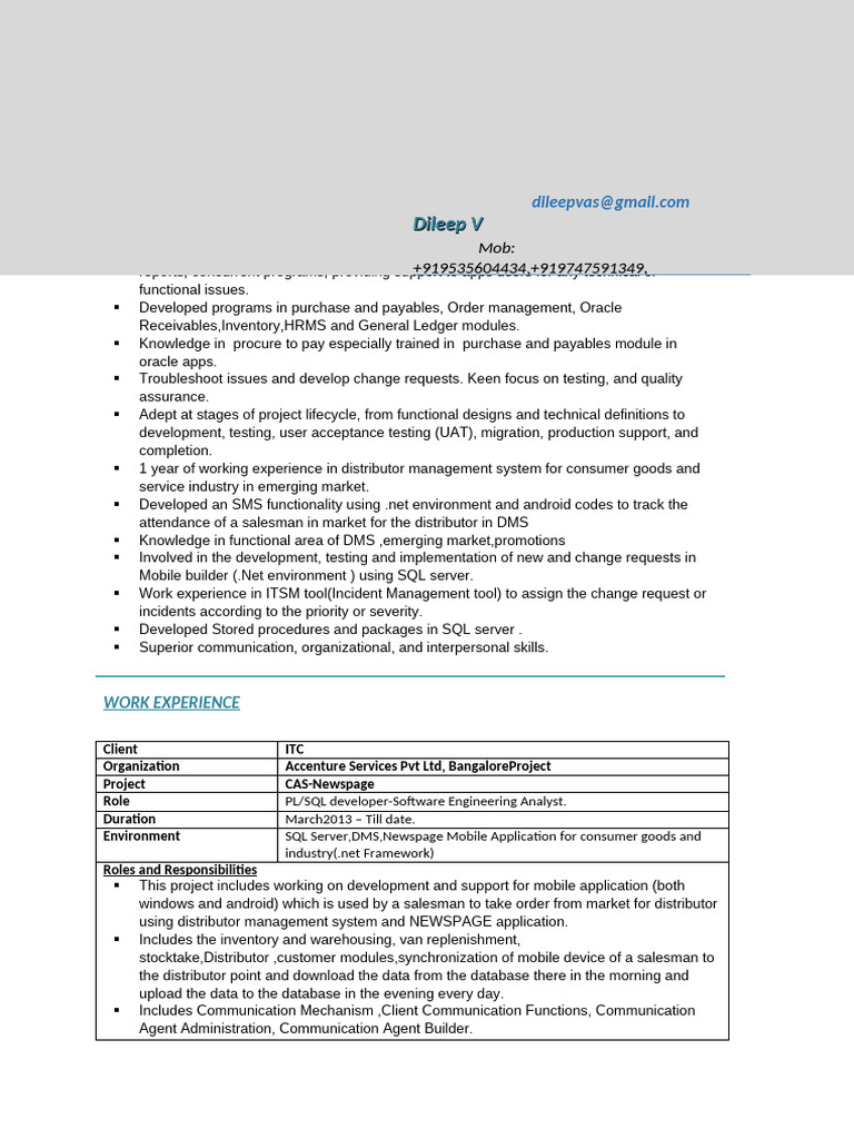 Oracle E-Business Developer Profile | PDF | Sql | Mobile App