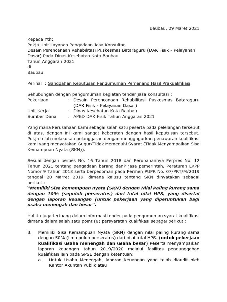 Sanggahan LSPE Kota Baubau | PDF