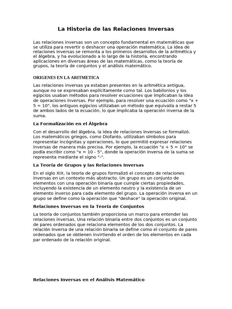 La Historia de Las Relaciones Inversas | PDF | Álgebra | Grupo ...