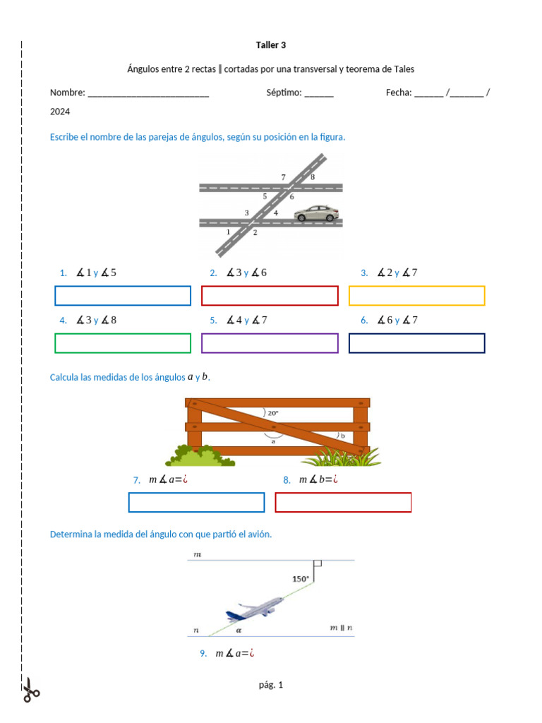 Taller 3. Ángulos entre 2 rectas paralelas cortadas por una transversal ...