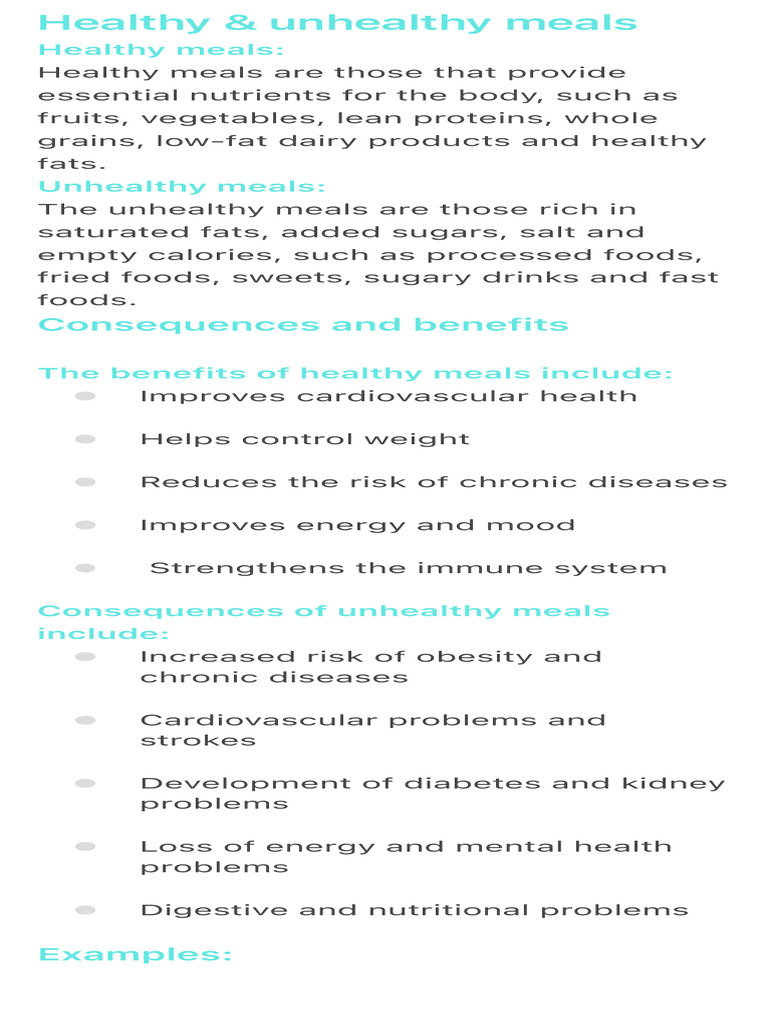 Healthy & Unhealthy Meals | PDF