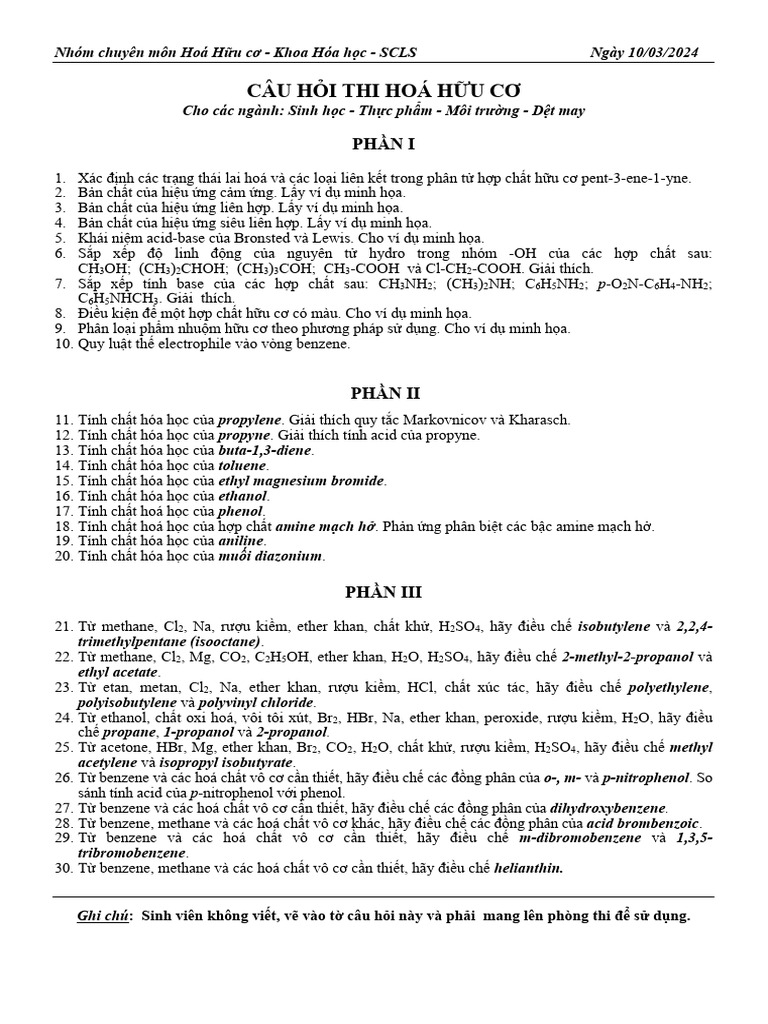 CAU HOI THI NGANH CNSHTP, MT, DM - 1132024 | PDF