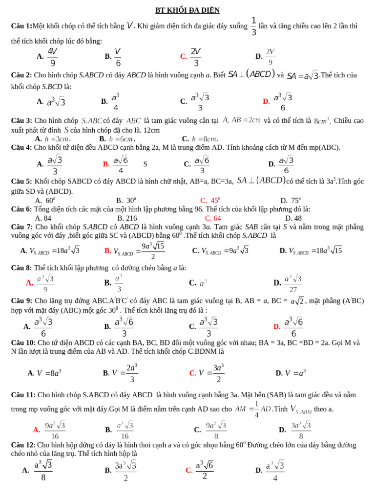 BT KHỐI ĐA DIỆN(HSG) | PDF