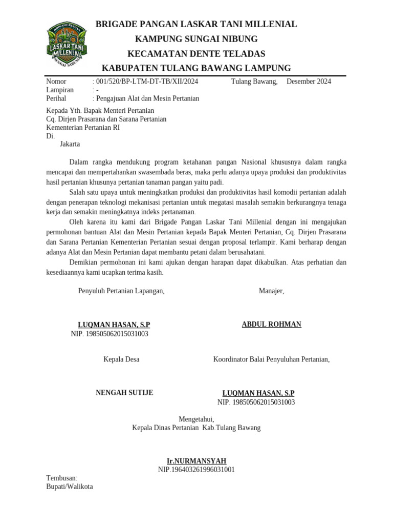 PROPOSAL BP LASKAR TANI MILLENIAL SUNGAI NIBUNG 2024 | PDF