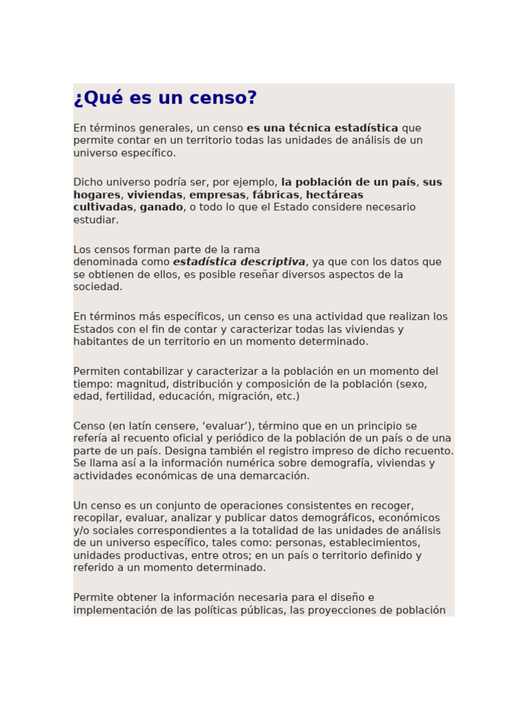 Qué Es Un Censo | PDF | Censo | Población
