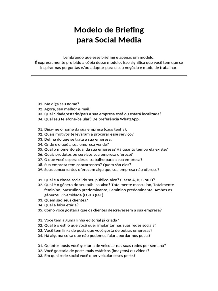 Modelo de Briefing para Social Media | PDF