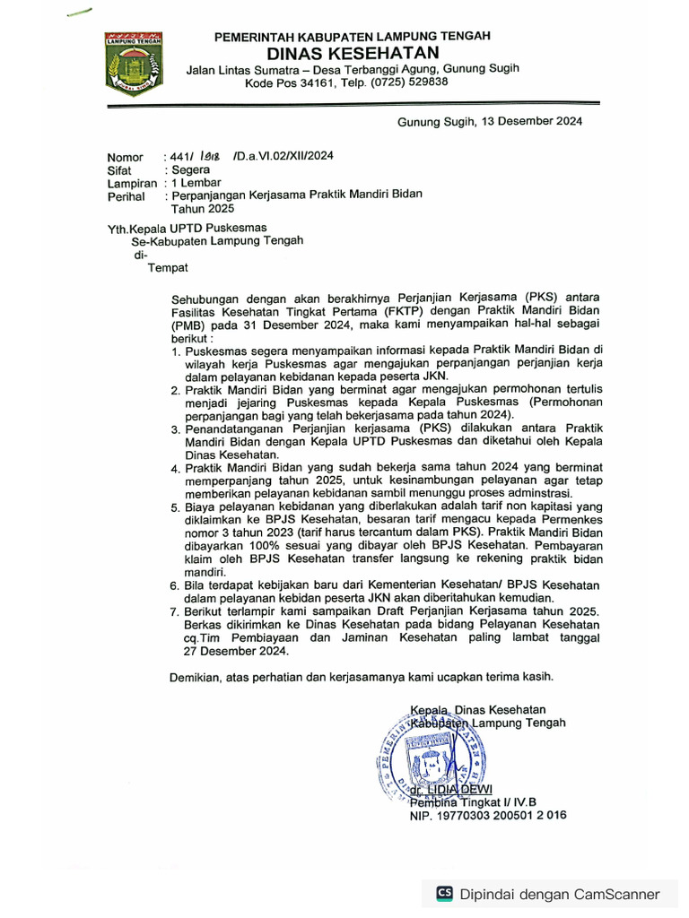 Surat Perpanjangan Pks Bidan | PDF