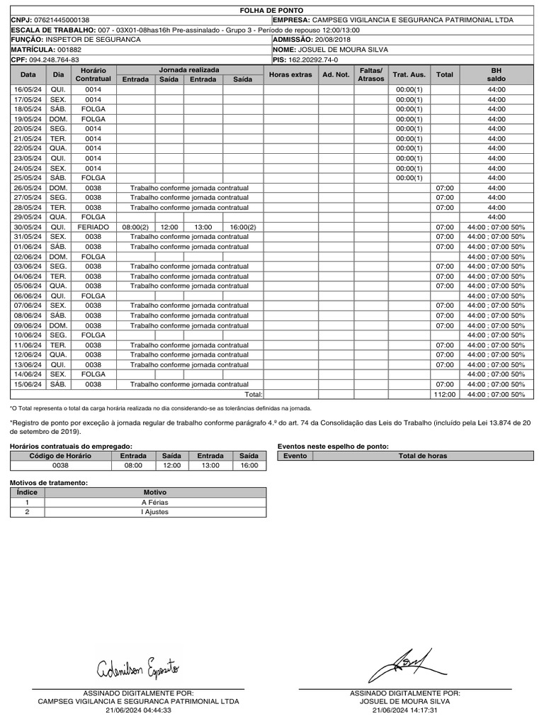 Folha de Ponto - 202406 | PDF