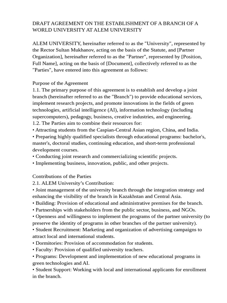 DRAFT AGREEMENT ENG | PDF | Business