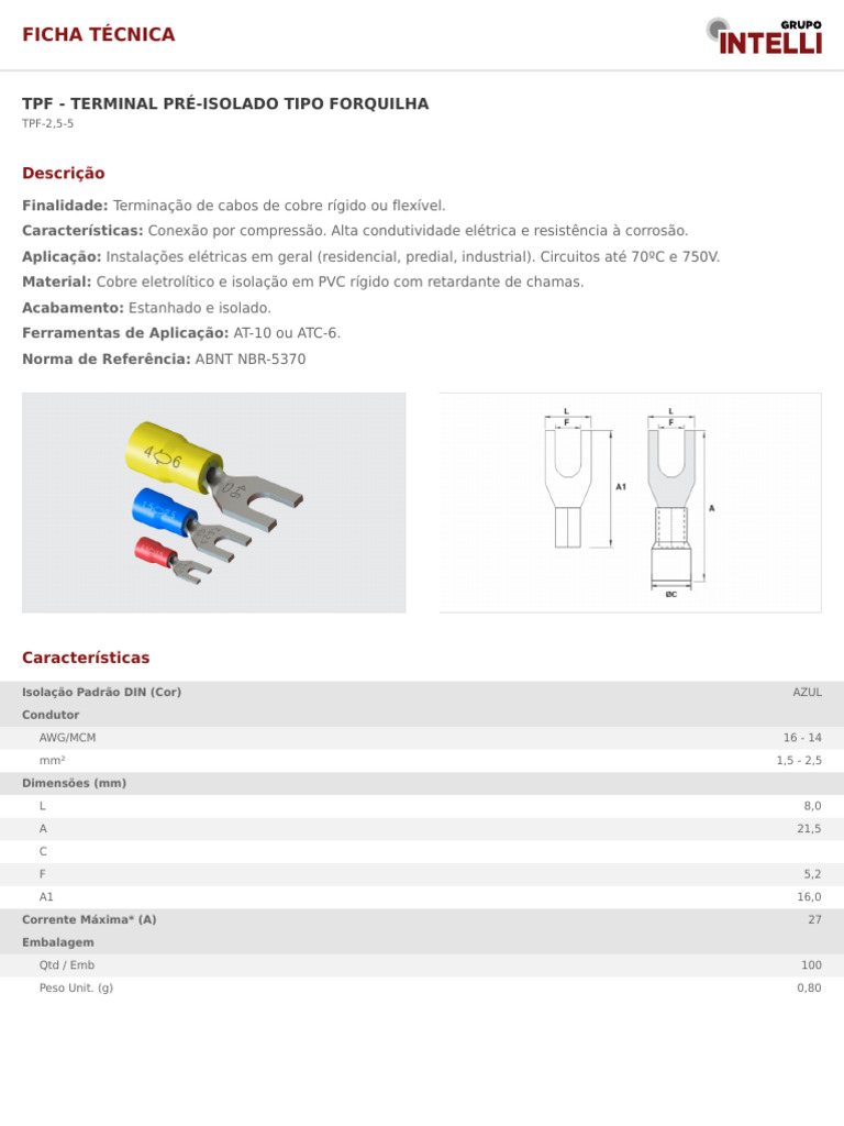 Terminal Pré-Isolado Forquilha TPF-2,5-5 | PDF