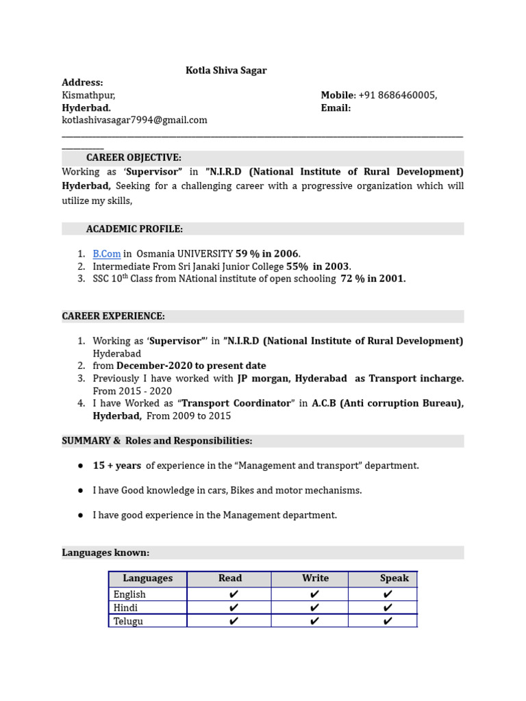 Kotla Shiva Sagar's Professional Profile | PDF