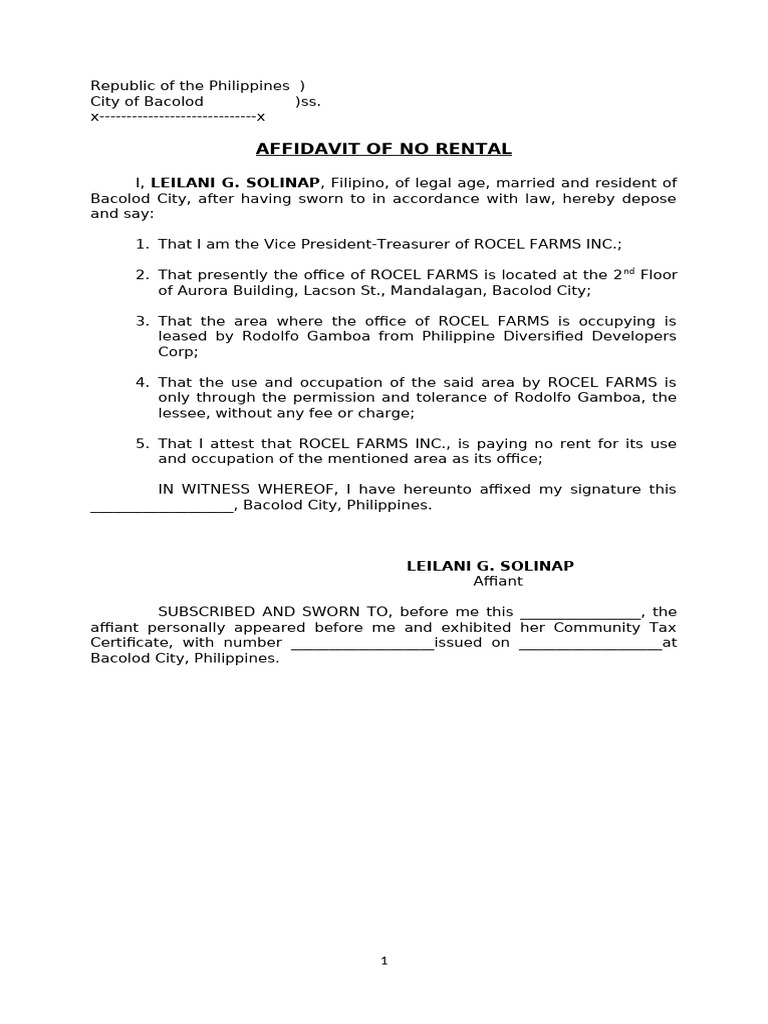 AFFIDAVIT OF NO RENTAL | PDF