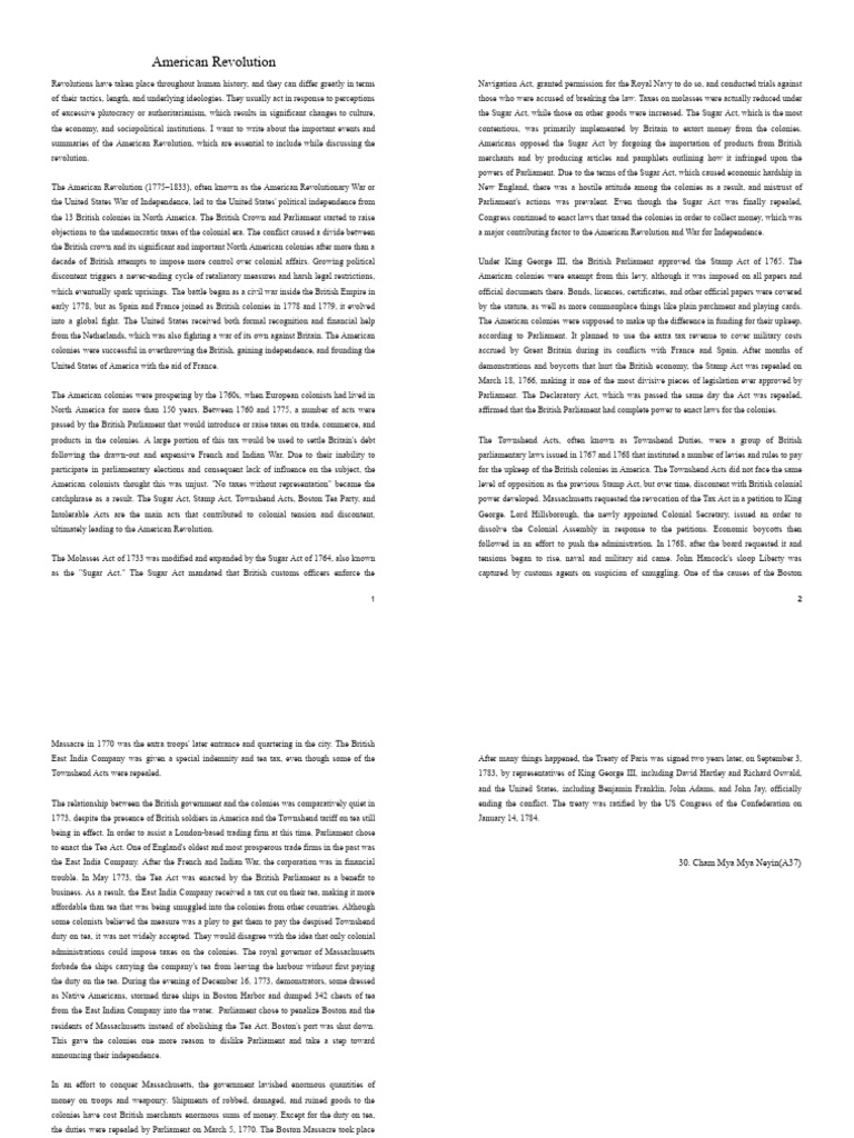 Key Events of the American Revolution | PDF | British Colonization Of ...