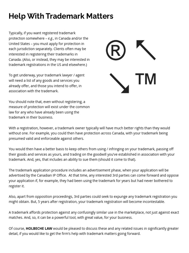 Help With Trademark Matters | PDF