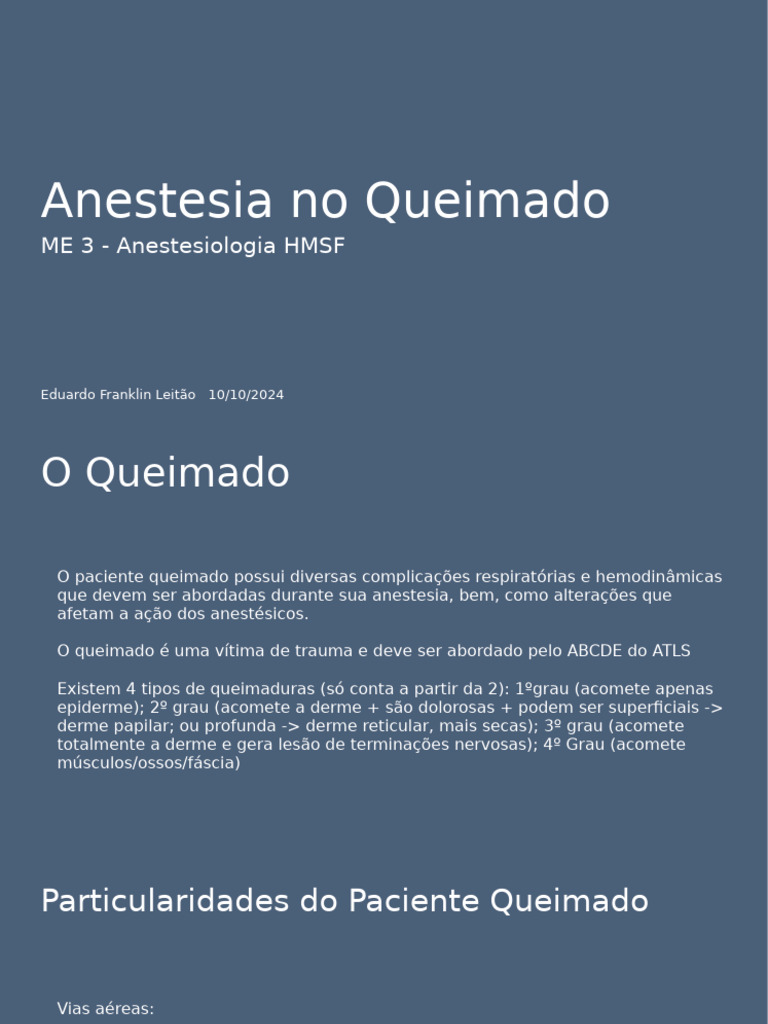 Anestesia em Pacientes Queimados: Abordagens e Cuidados | PDF ...