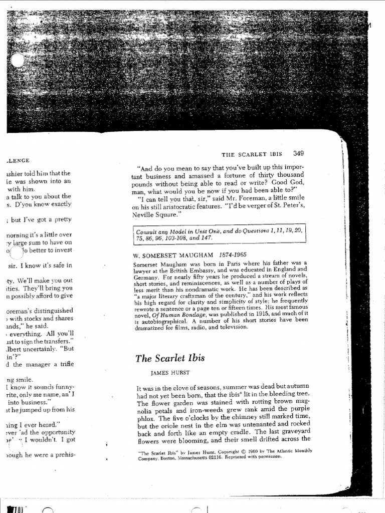 The Scarlet Ibis, by James Hurst | PDF