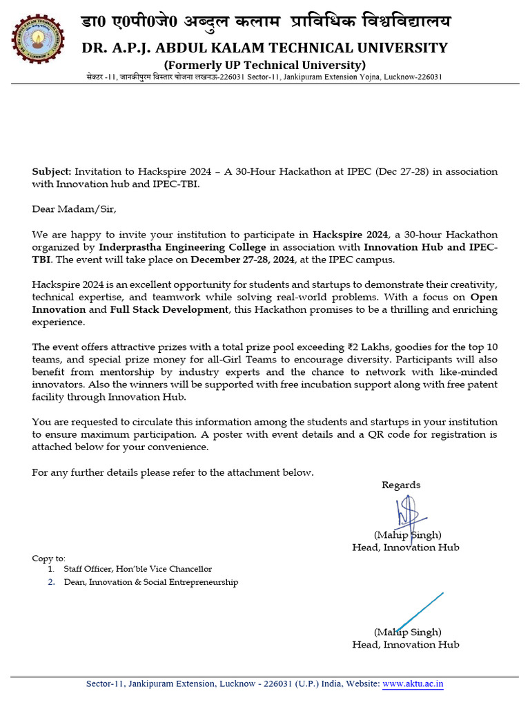 AKTU Circular regrading Invitation to Hackspire 2024 – A 30-Hour ... AKTU Circular regrading Invitation to Hackspire 2024 – A 30-Hour ...