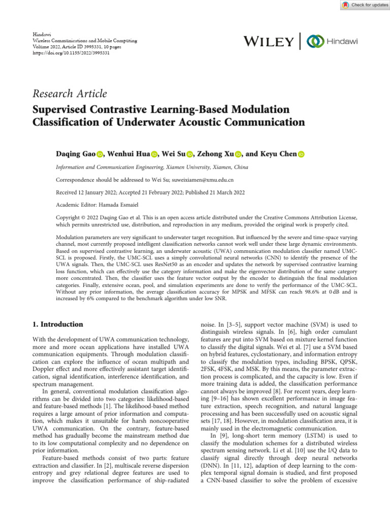 Wireless Communications and Mobile Computing - 2022 - Gao - Supervised Contrastive Learning ...