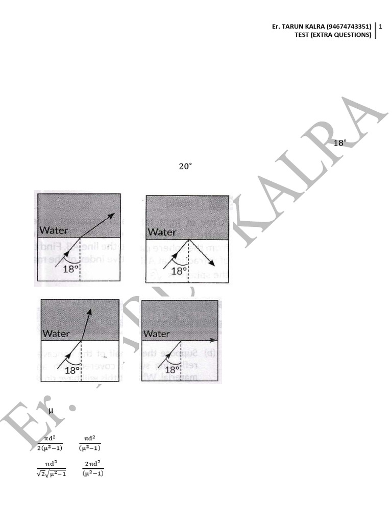 Extra Questions 1 | PDF | Refraction | Refractive Index
