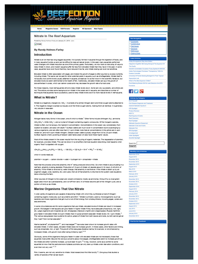 Nitrate in The Reef Aquarium | PDF | Aquarium | Fishkeeping