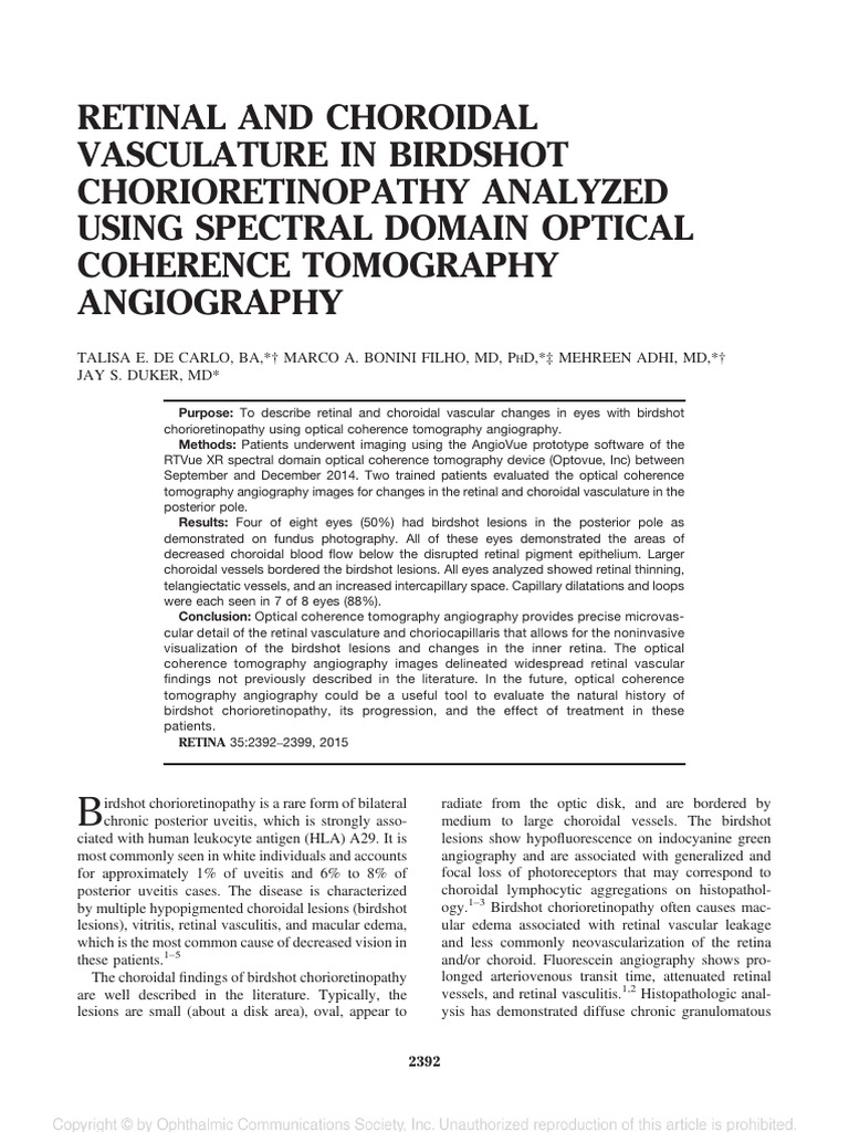 Retinal And Choroidal Vasculature In Birdshot Chorioretinopathy Analyzed Using Spectral Domain